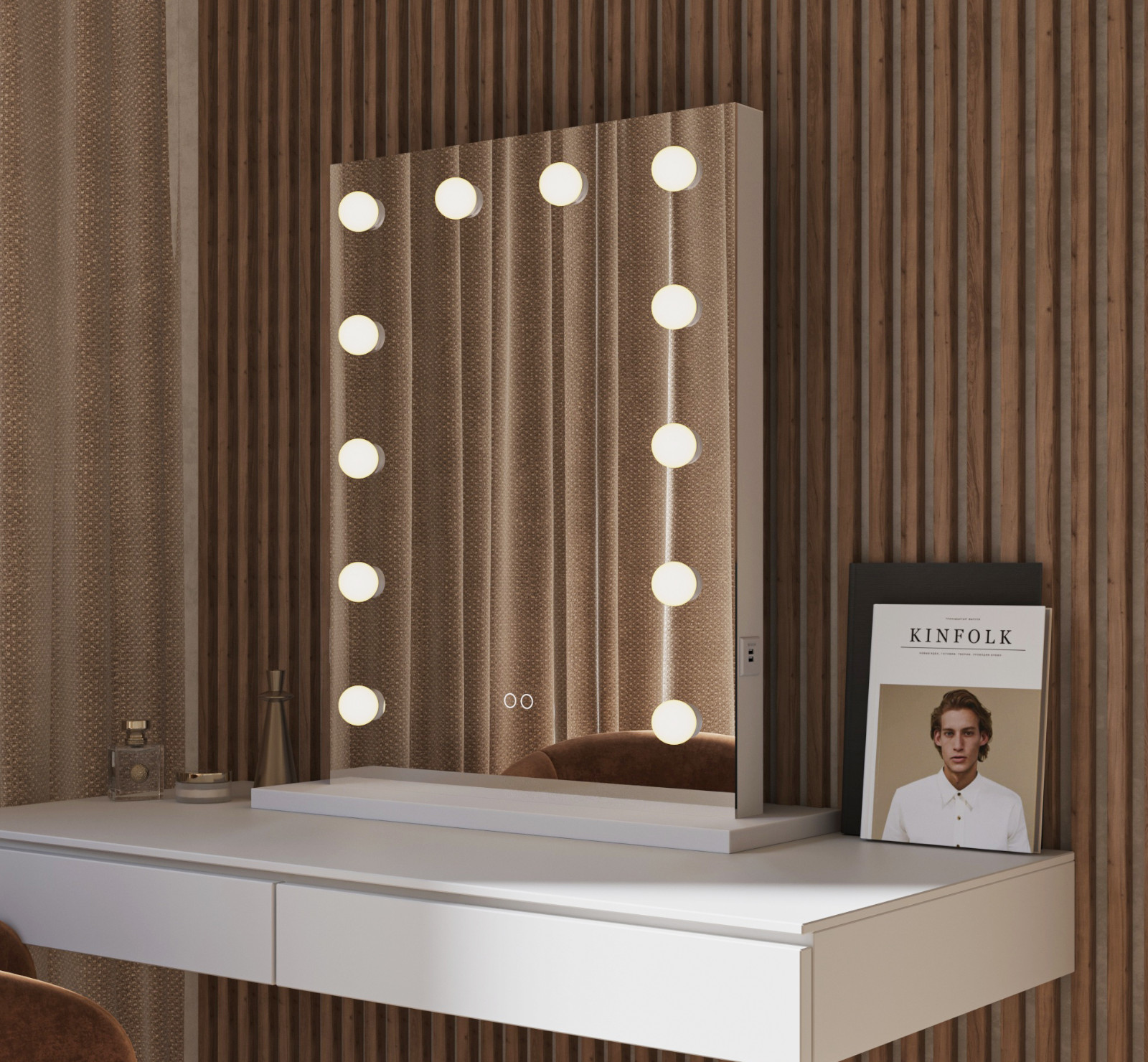 Visagie spiegel 60x80 – dimbaar, RGB, stopcontact & USB