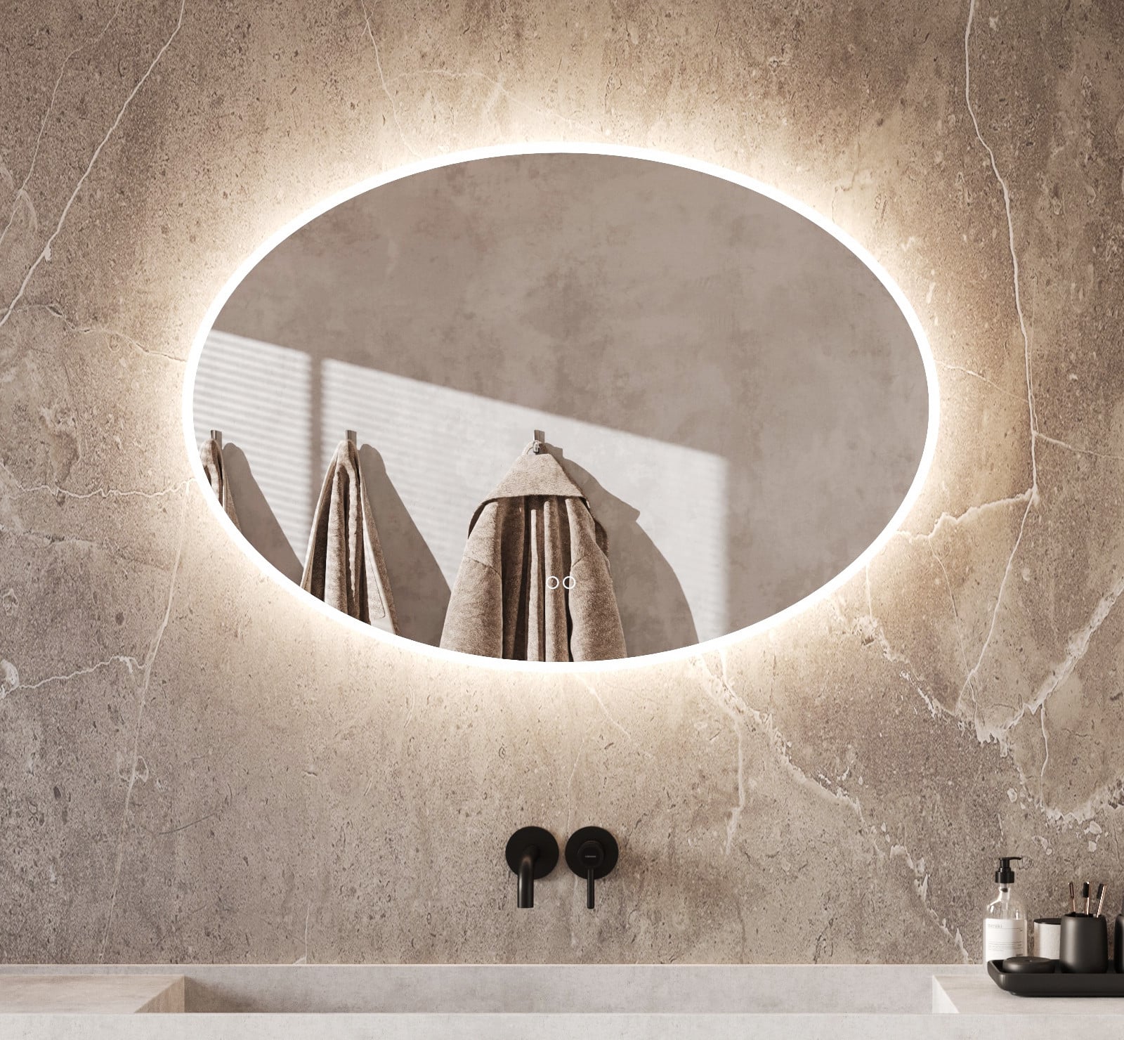 Ovale badkamerspiegel met LED verlichting, verwarming, instelbare ...