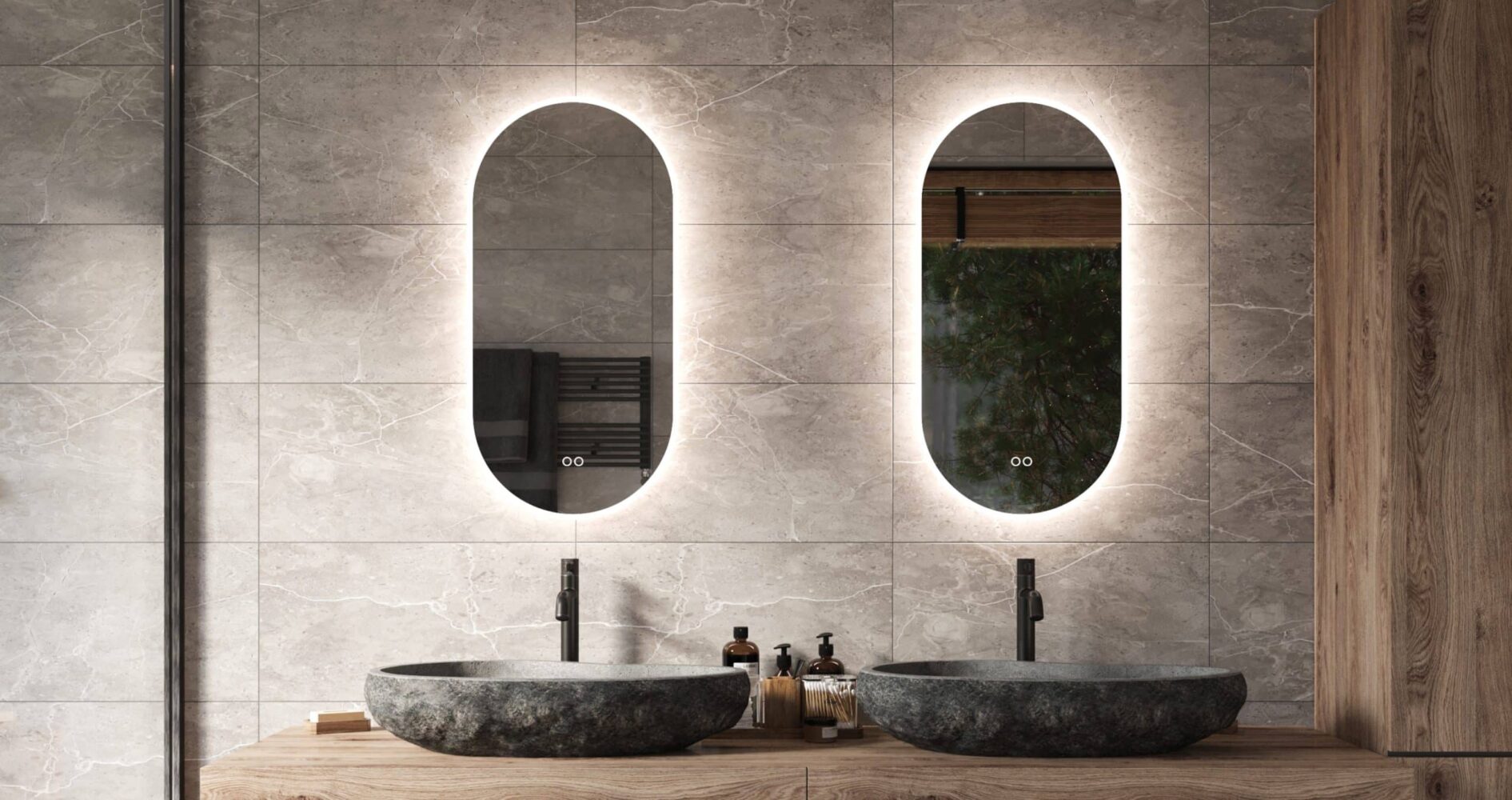 Ovale badkamerspiegel met LED verlichting, verwarming, instelbare ...
