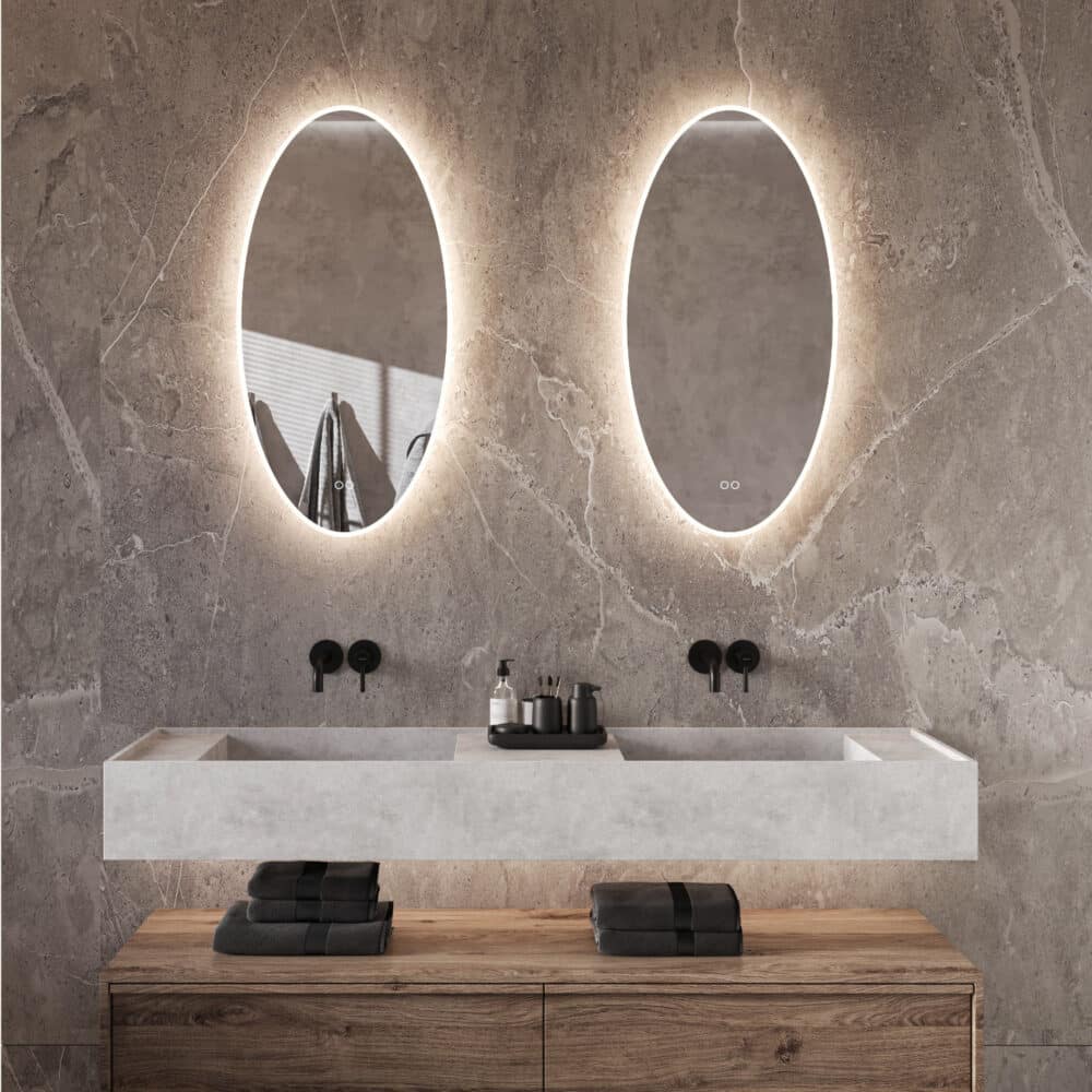 Ovale badkamerspiegel met directe en indirecte verlichting, verwarming ...