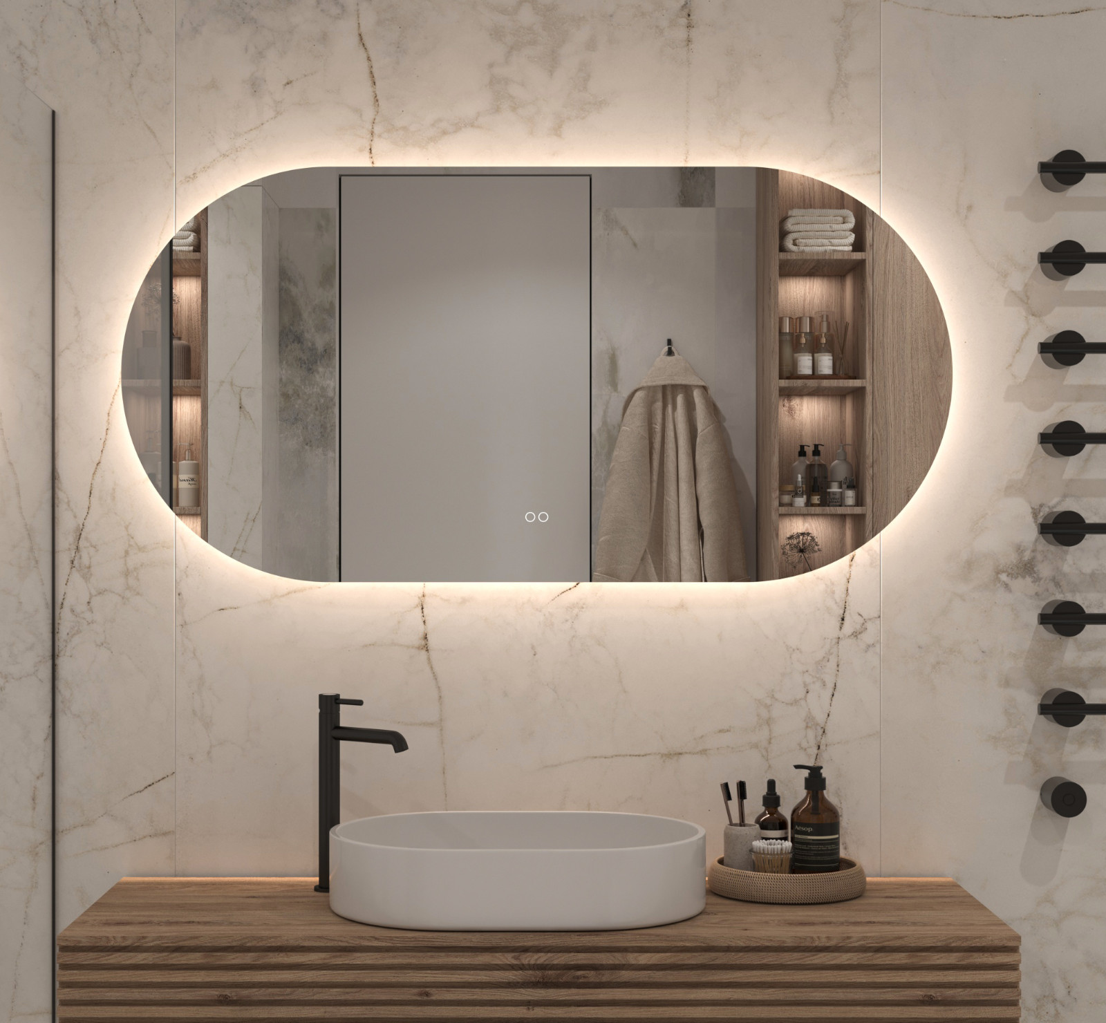 Ovale badkamerspiegel met indirecte verlichting, verwarming, instelbare ...