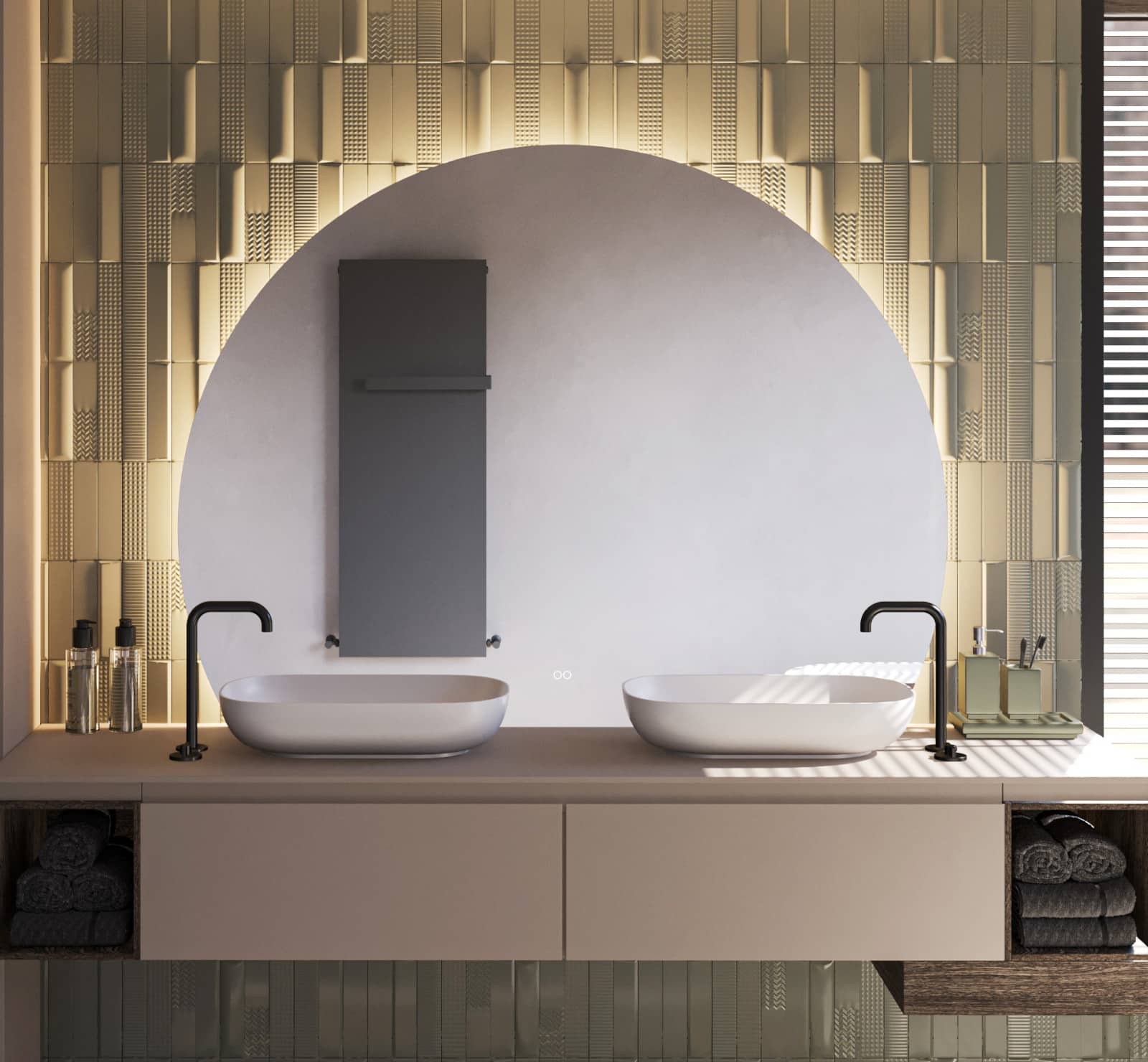 Organische half ronde badkamerspiegel 160x118 – verwarmd, RGB